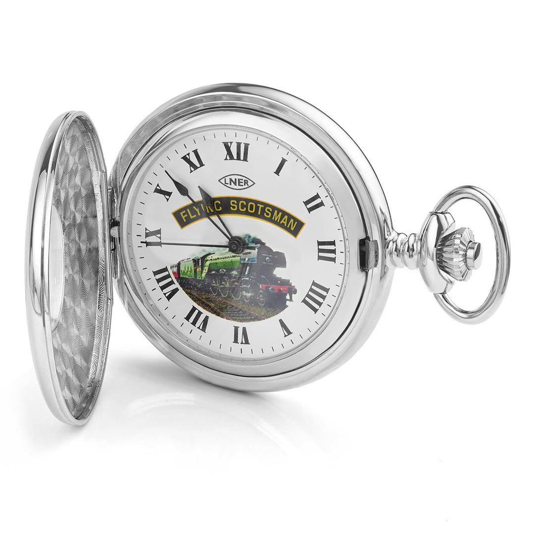 Chrome plated Special Edition Flying Scotsman Half hunter Pocket watch ...